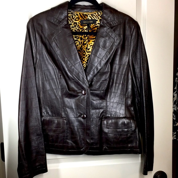 Escada | Jackets & Coats | Escada 4 Brown Croc Leather Jacket 0 | Poshmark